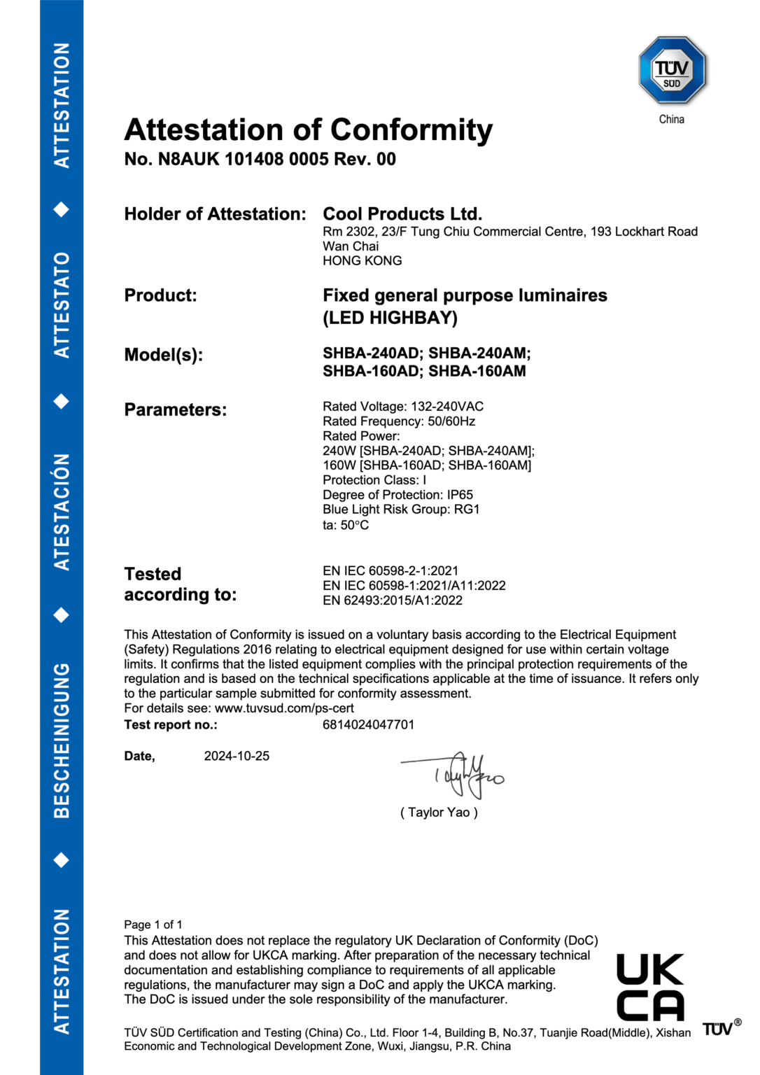 TUV Certificates for Sustainabled Lighting - SustainabLed